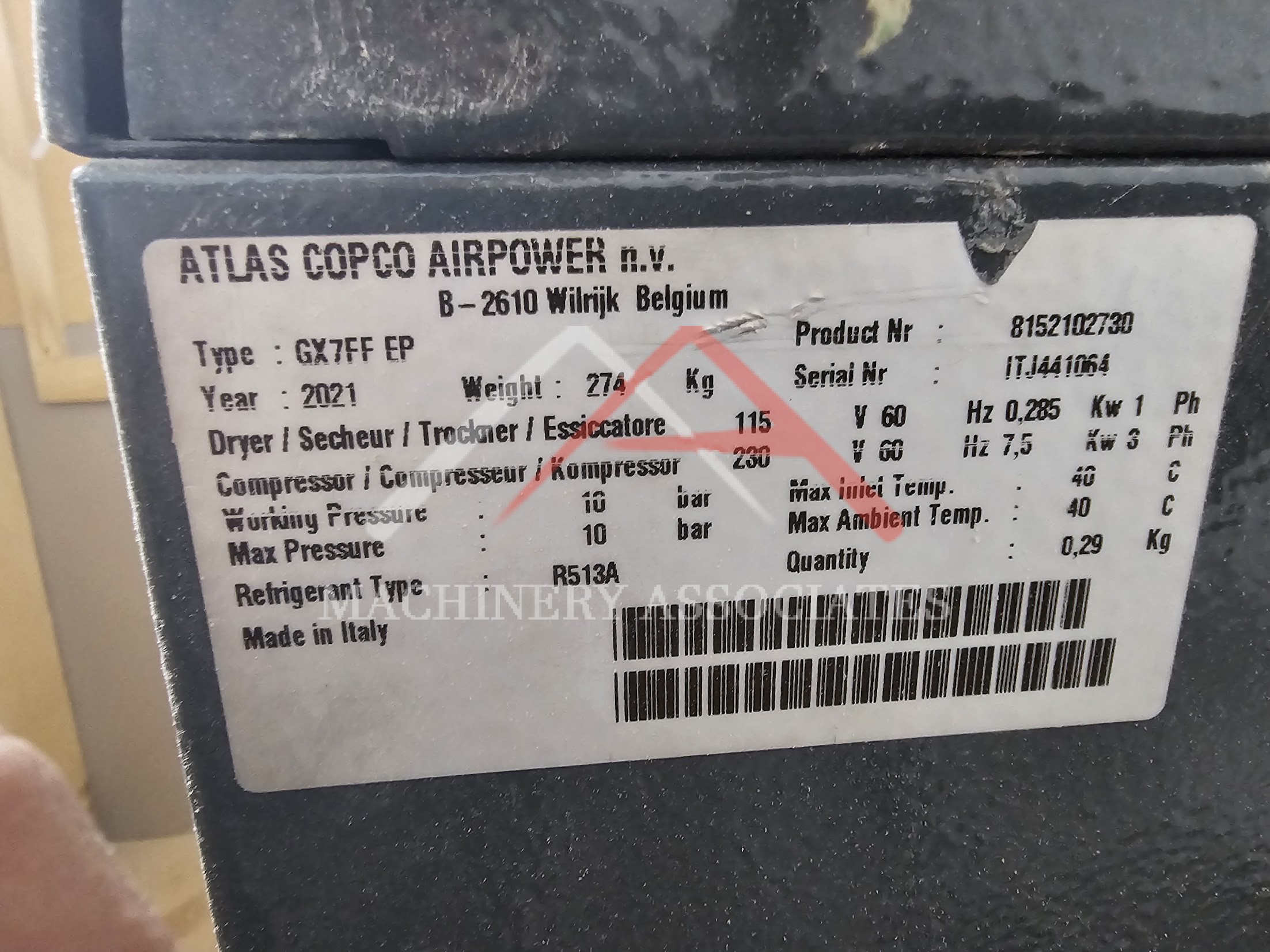 2021 Atlas Copco Air Compressor GX7 FF