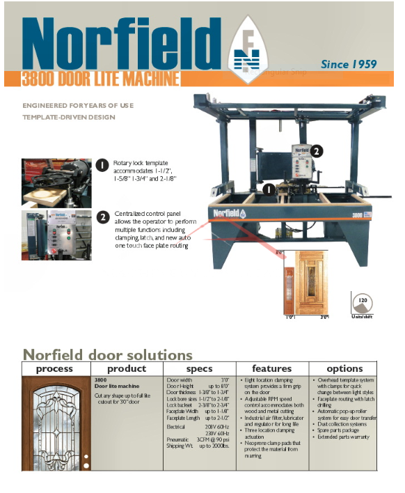NORFIELD 3800 DOOR LITE CUTOUT MACHINE