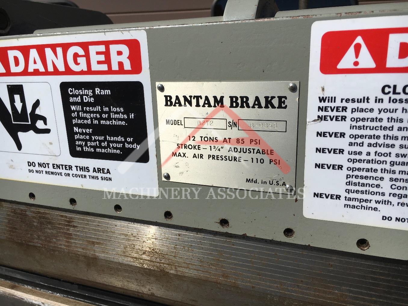Atek Bantam B212 Pneumatic Press Brake 12 Ton 2' Tool Bed Excellent Cond