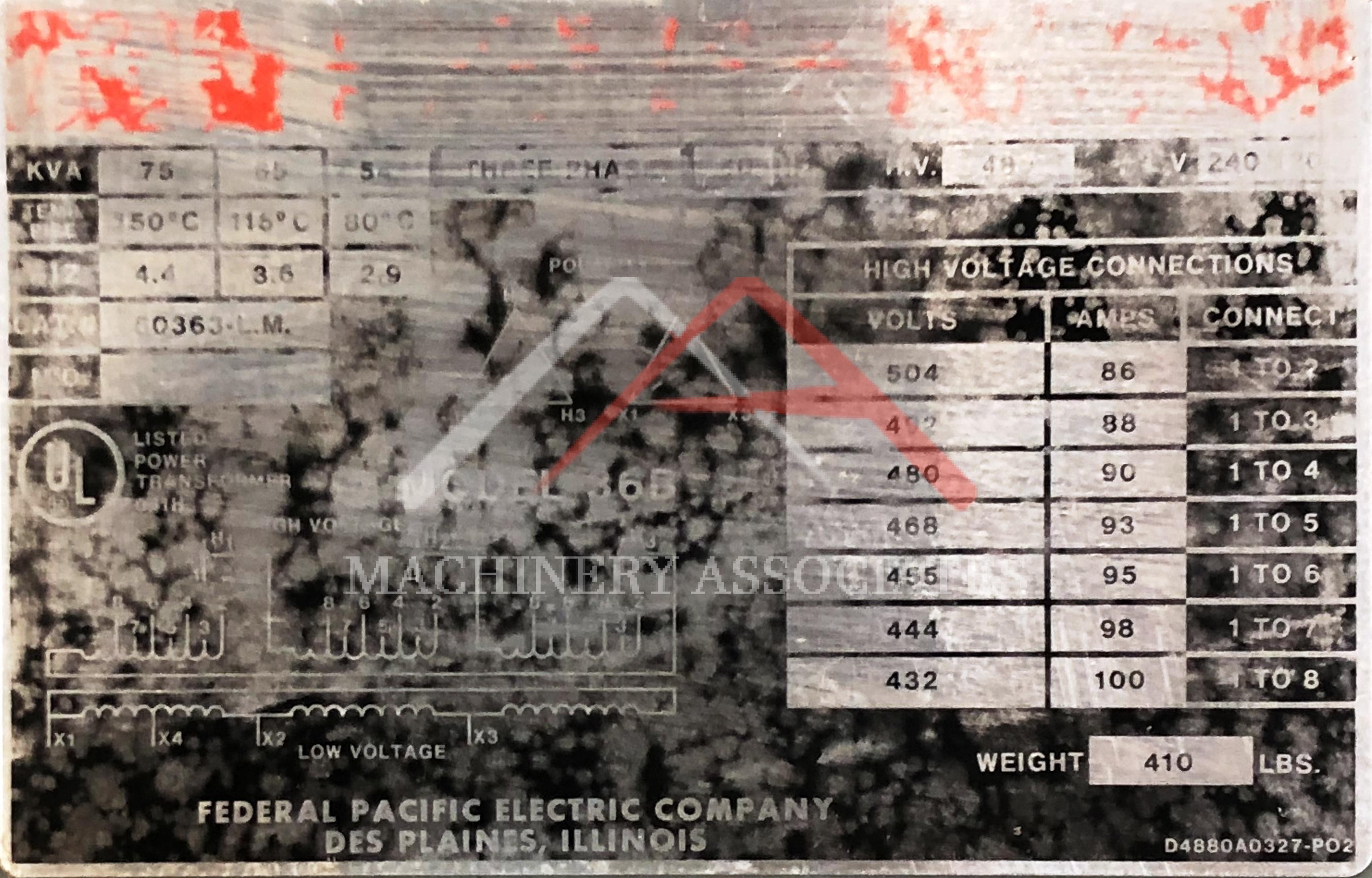 Federal Pacific 75 Kva 36B 3 Phase Transformer
