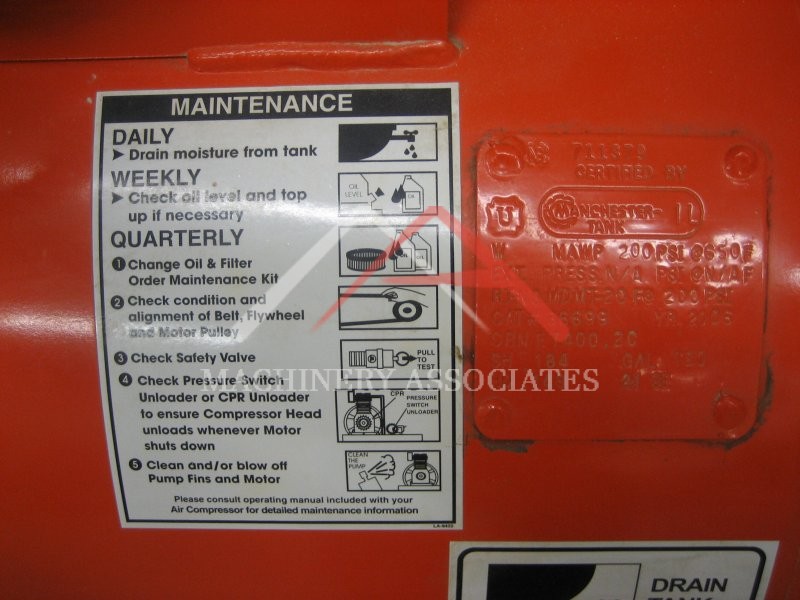 Used DeVair (formerly Devilbiss) 15 HP Dual Stage Air Compressor. US0337